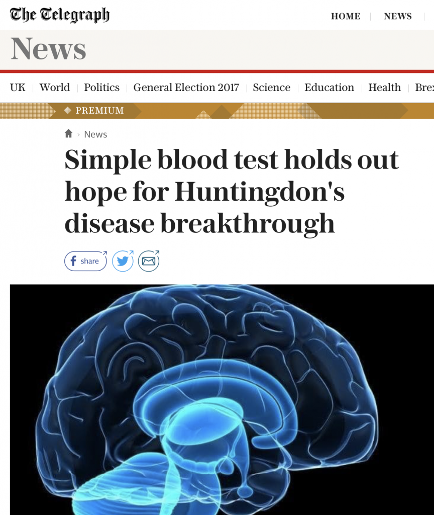 Telegraph – Simple blood test holds out hope for Huntington’s disease ...