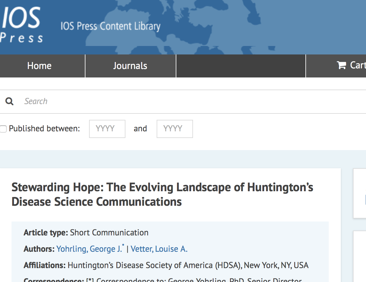 Journal of Huntington’s Disease – Stewarding Hope: The Evolving ...