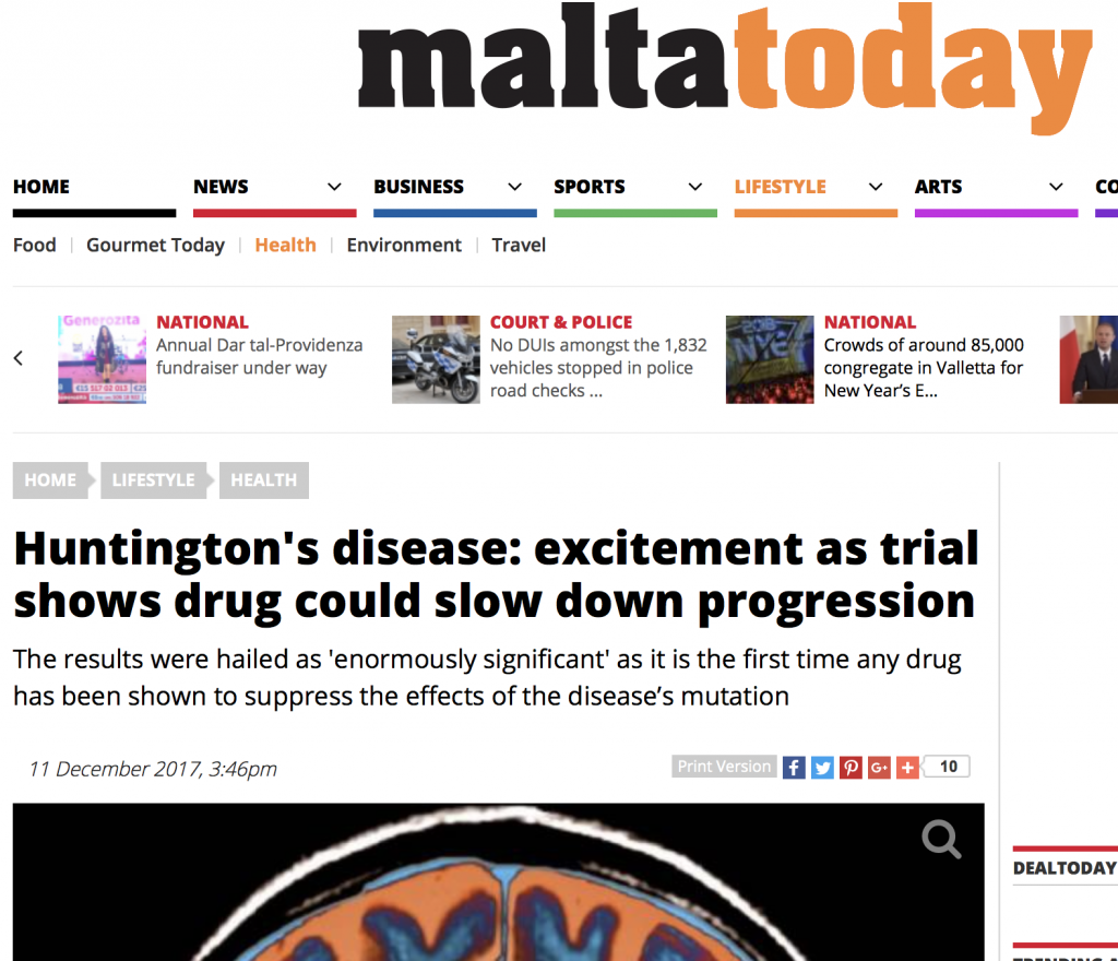 Malta Today: Huntington’s disease: excitement as trial shows drug could ...